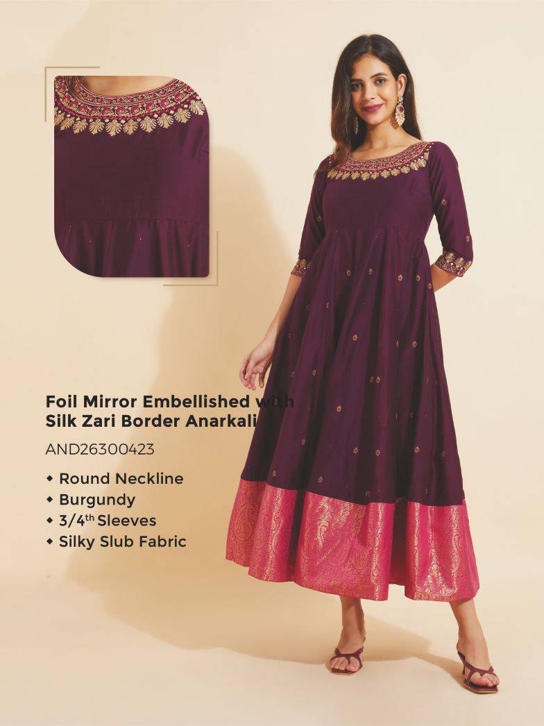 Anarkali Burgundy Color - Rasi Silks