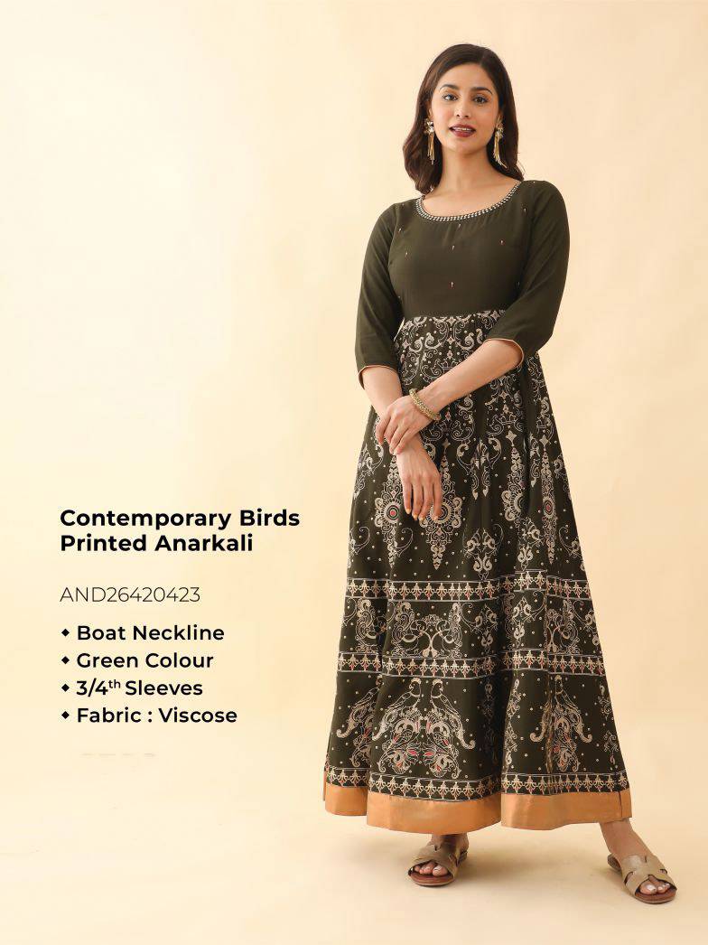 Anarkali Green Color - Rasi Silks